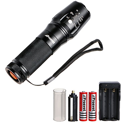 Prosvet 878 CREE XML T6 LED 1200 Lumens Portable Zoomable Tactical Flashlight – Rechargeable ...